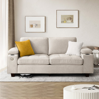 Ivy Bronx 83.22" Modern Luxury Deep Seat Chenille Upholstered Sofas Couches With Solid Wood ...